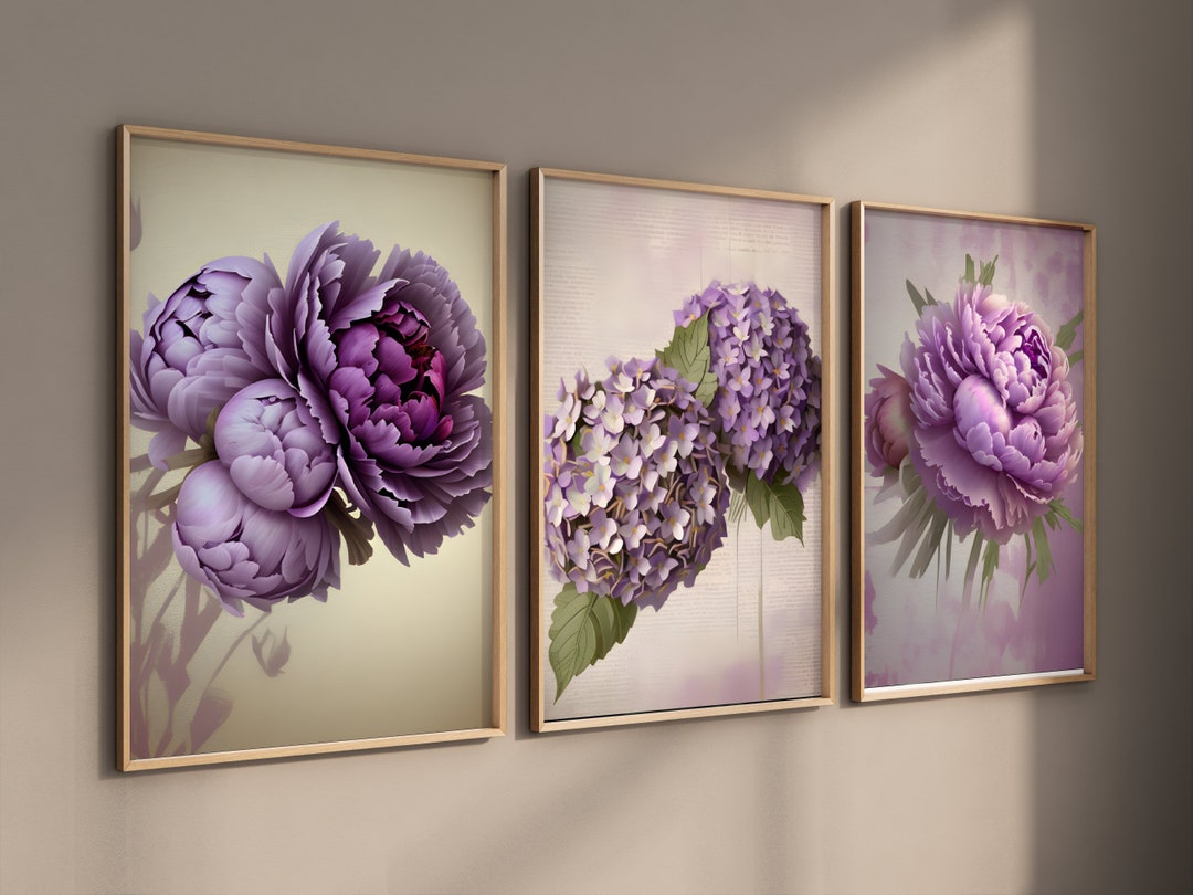 Lavender Floral Wall Art Set of 3 Prints Home Decor Purple Flower ... Lavender Floral Wall Art Set of 3 Prints Home Decor Purple Flower ...