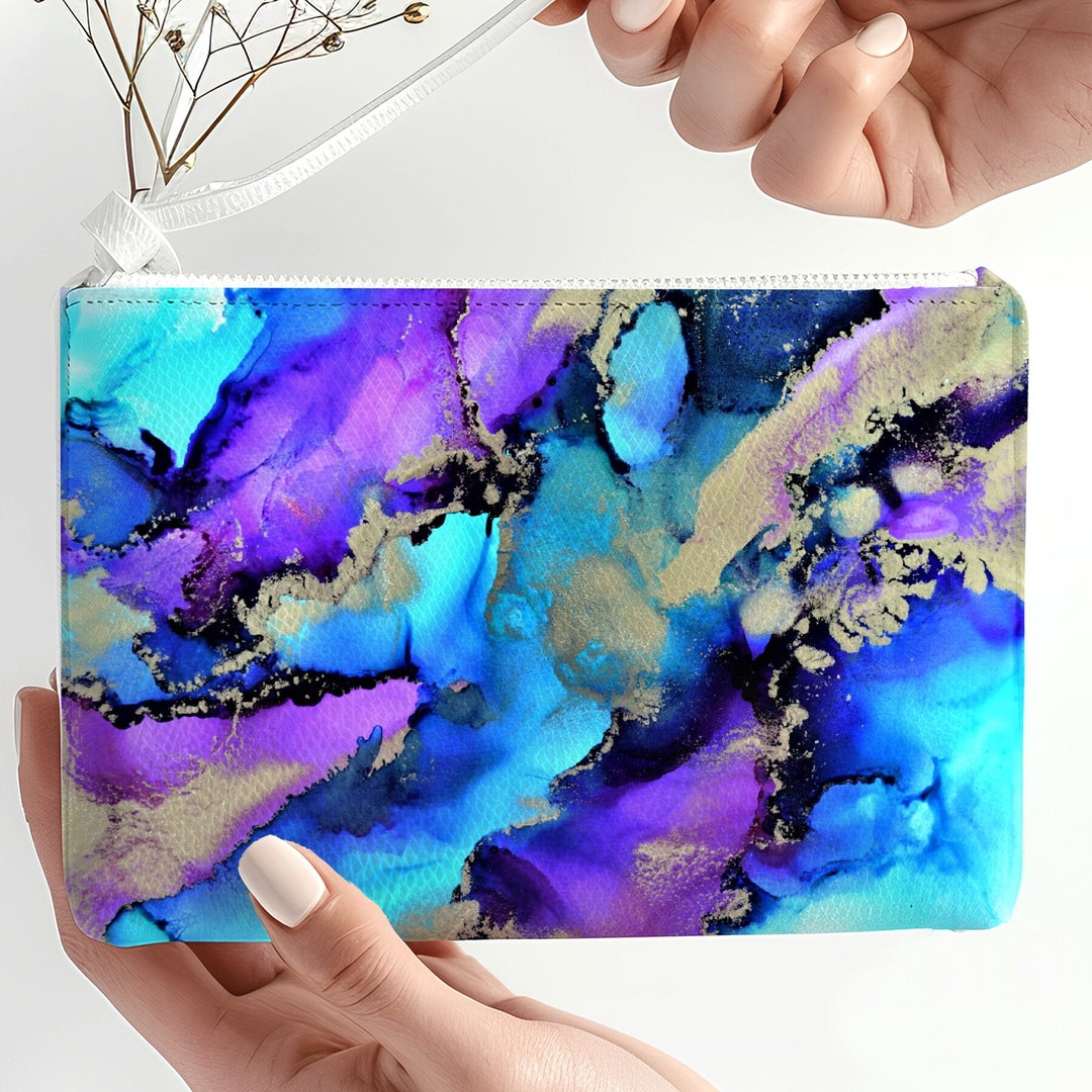 Abstract Art Clutch Bag Original Purple Blue Pour Artwork Clutch Purse ...