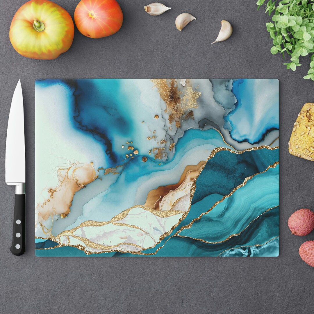 Blue Glass Cutting Board, Agate Cutting Board, Marble Serving Tray ...
