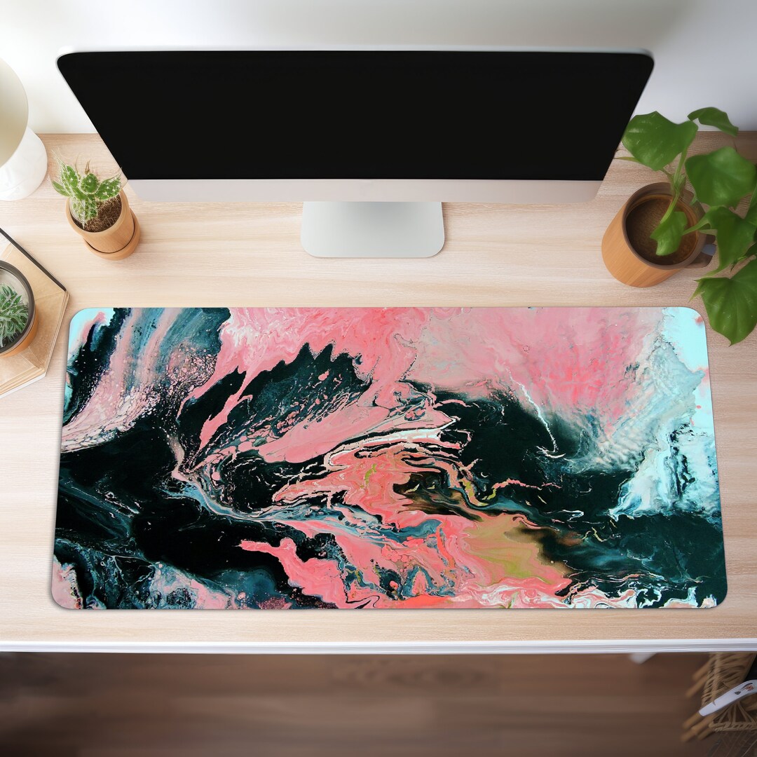 Coral Original Art Desk Mat, Peach Marble Desk Mat, Painting Artwork ...