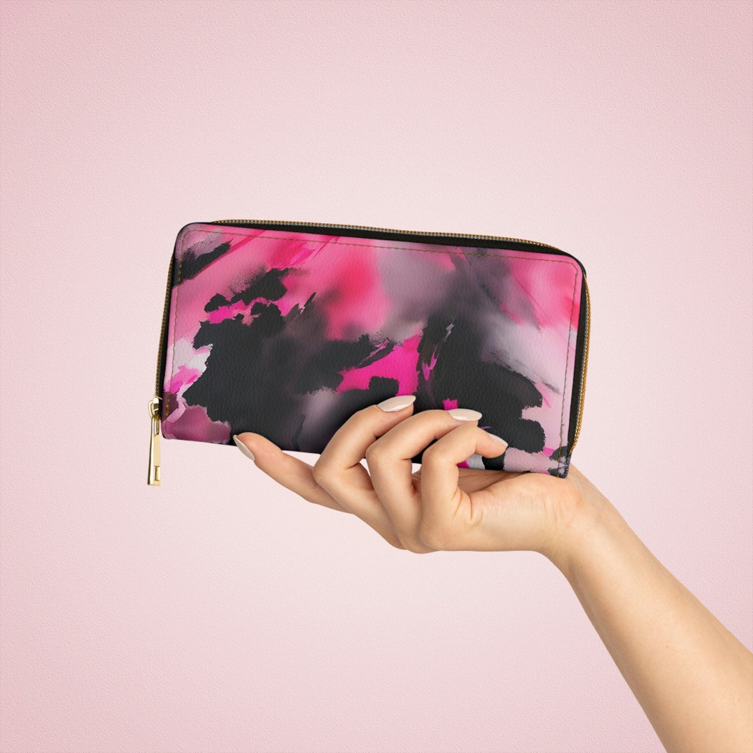 Hot Pink Zipper Wallet, Abstract Zipper Wallet, Pink Art Zipper Wallet ...