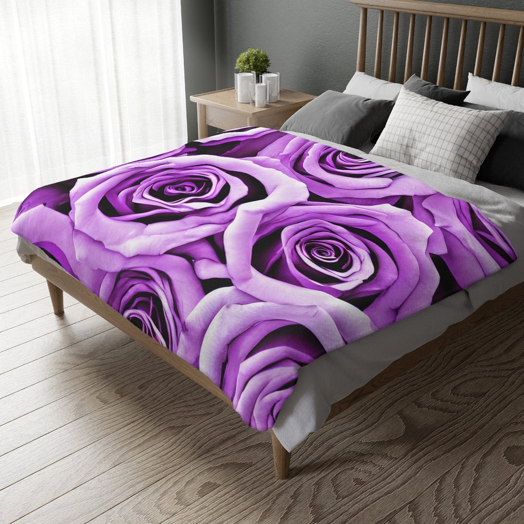Velveteen Minky Blanket (two-sided Print), Purple Roses Blanket, Purple ...