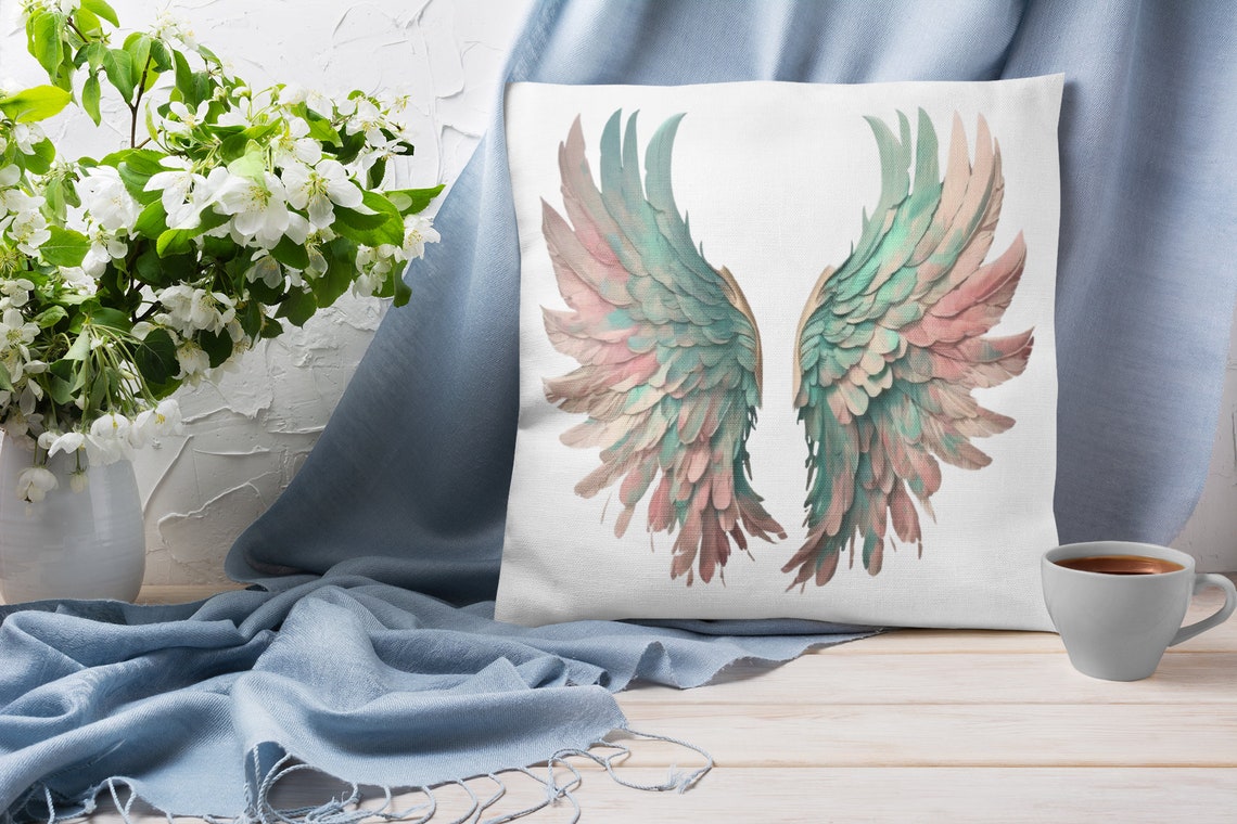 Angel Wings Artwork Throw Pillow Pink Teal Turquoise Angel-lover Pillow ...