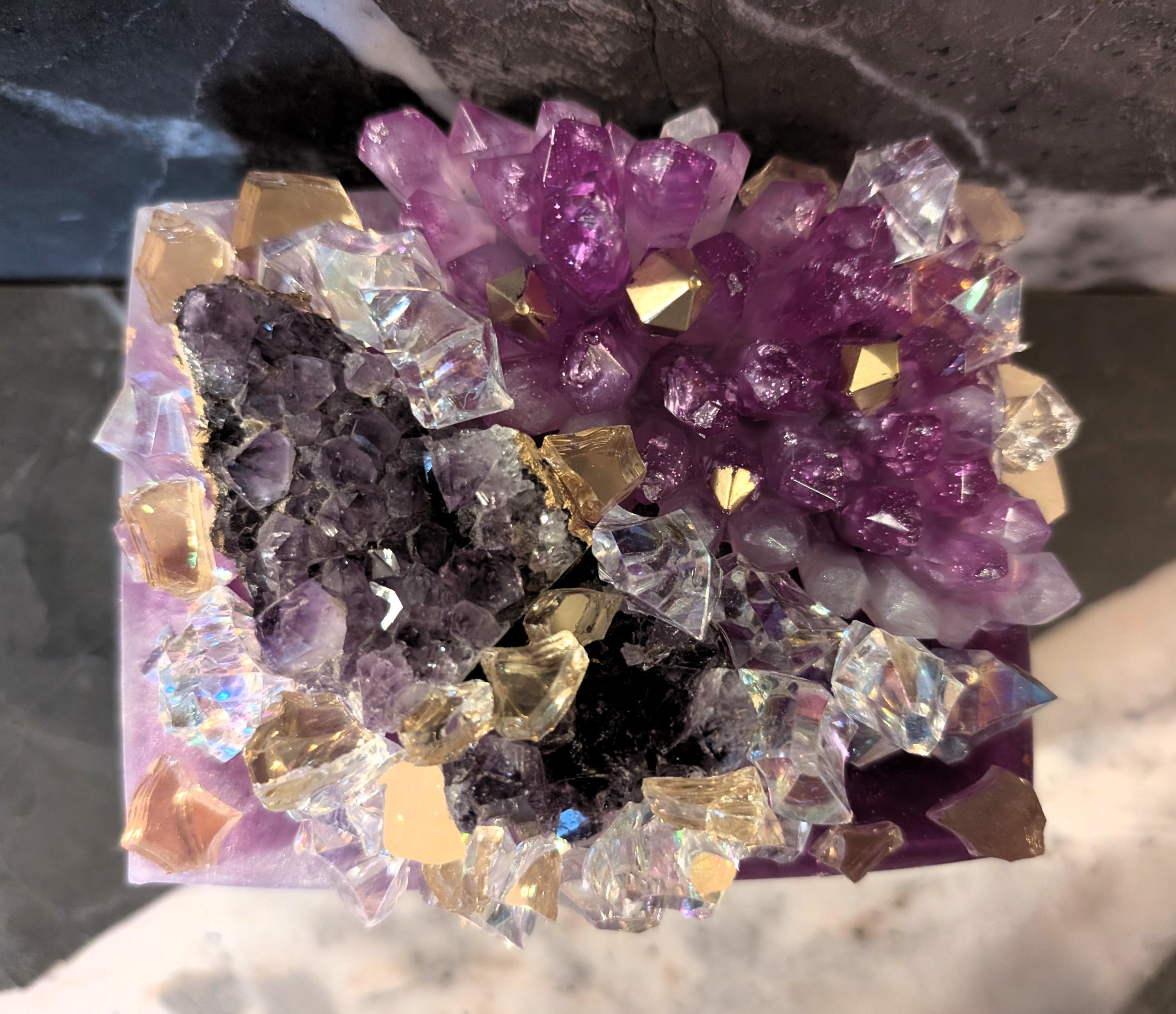 Purple Amethyst Crystal Cluster Jewelry Box | Geode Marble Resin ...