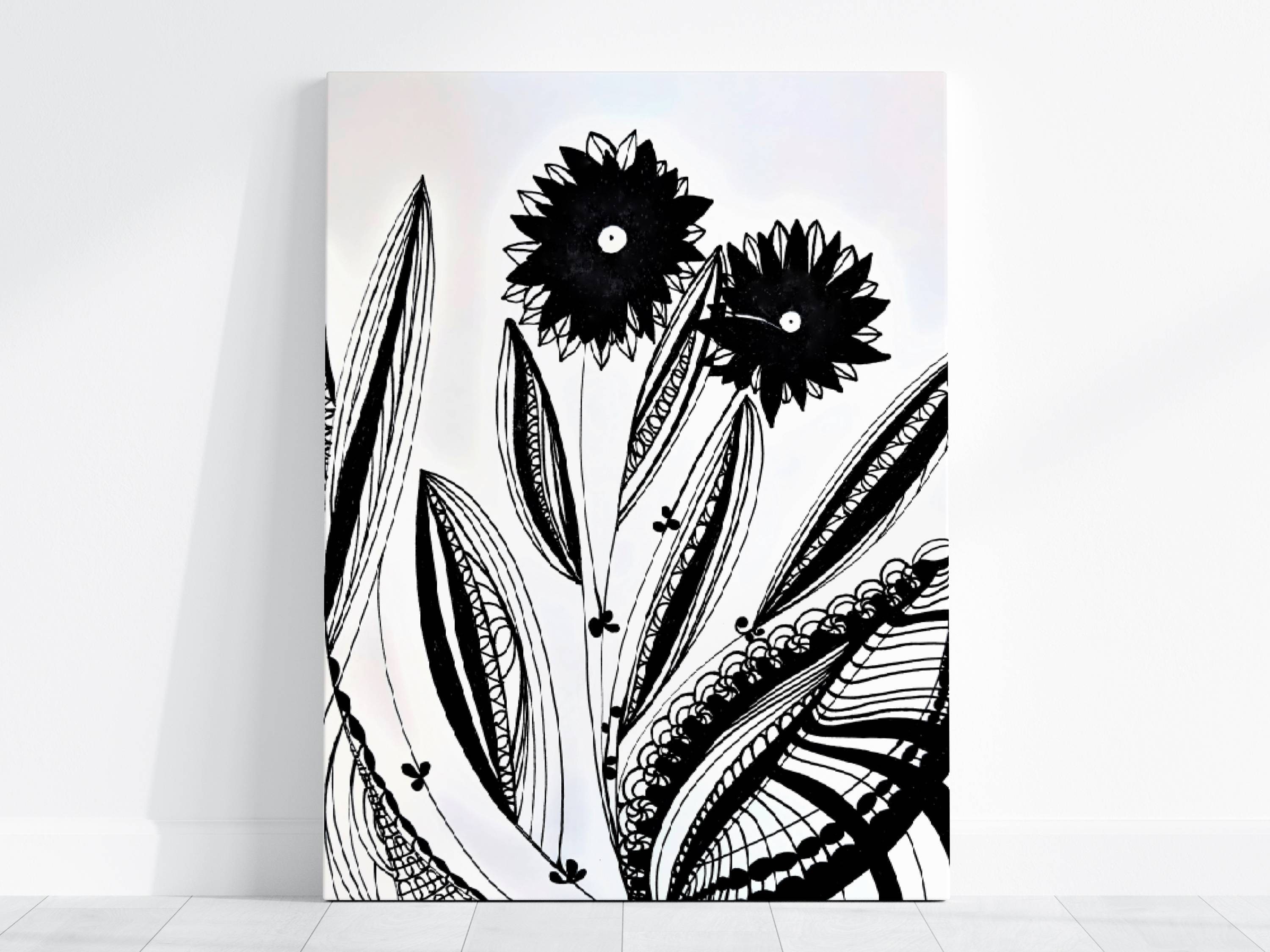 Original Flower Drawing Canvas Art Original Artwork Hand - Etsy