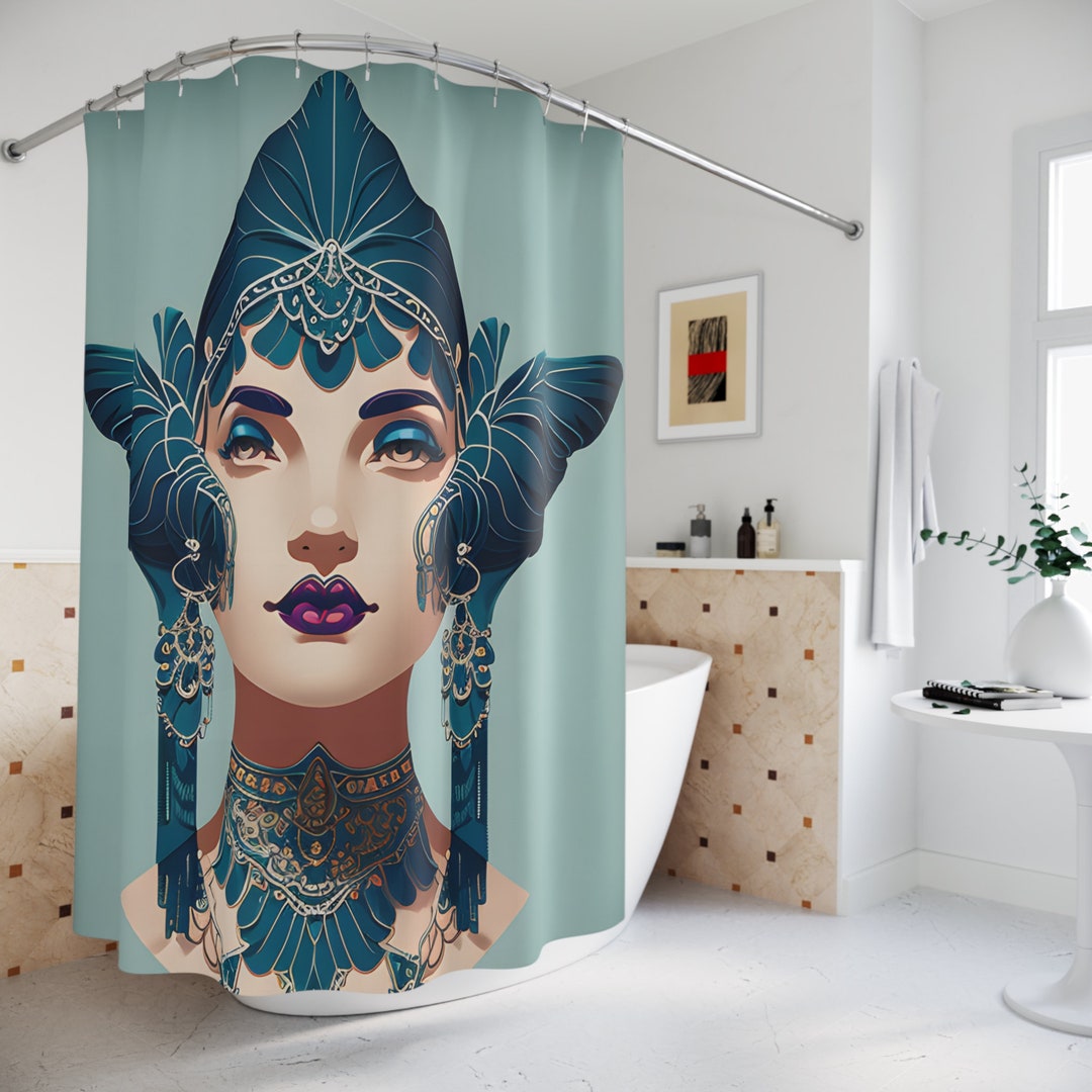 Art Deco Shower Curtain 1920s Flapper Lady Blue Teal Elegant Bathroom ...