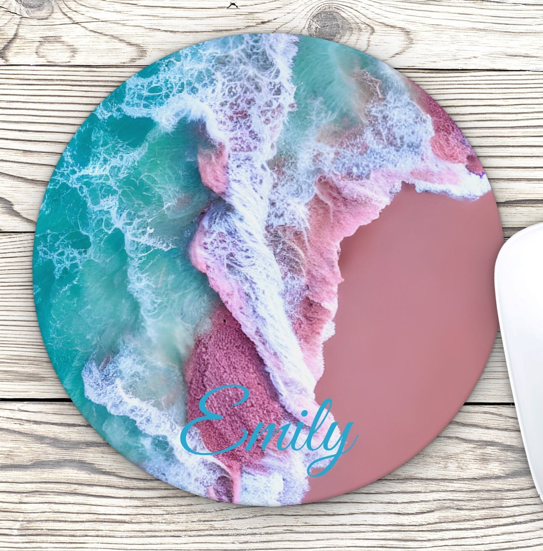 Personalized Ocean Mouse Pad | Beach Original Art Coastal Pink Teal ...