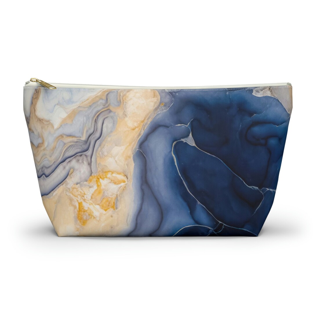 Navy Makeup Bag, Navy Cosmetics Pouch, Abstract Makeup Bag, Abstract ...