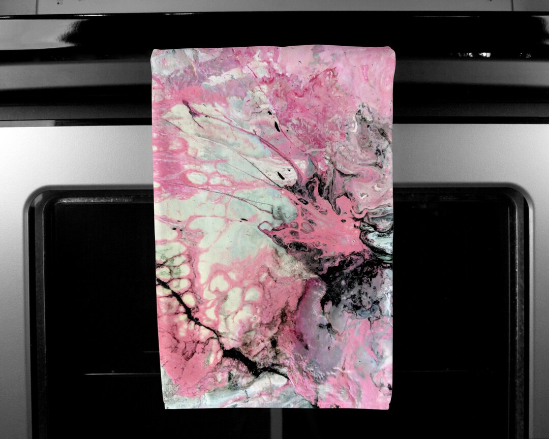 Pink Kitchen Towel, Abstract Kitchen Towel, Pink Tea Towel, Mint Art ...