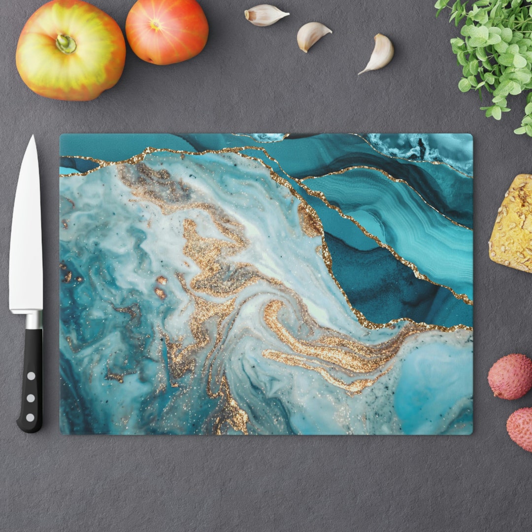 Blue Glass Cutting Board, Agate Cutting Board, Marble Serving Tray ...