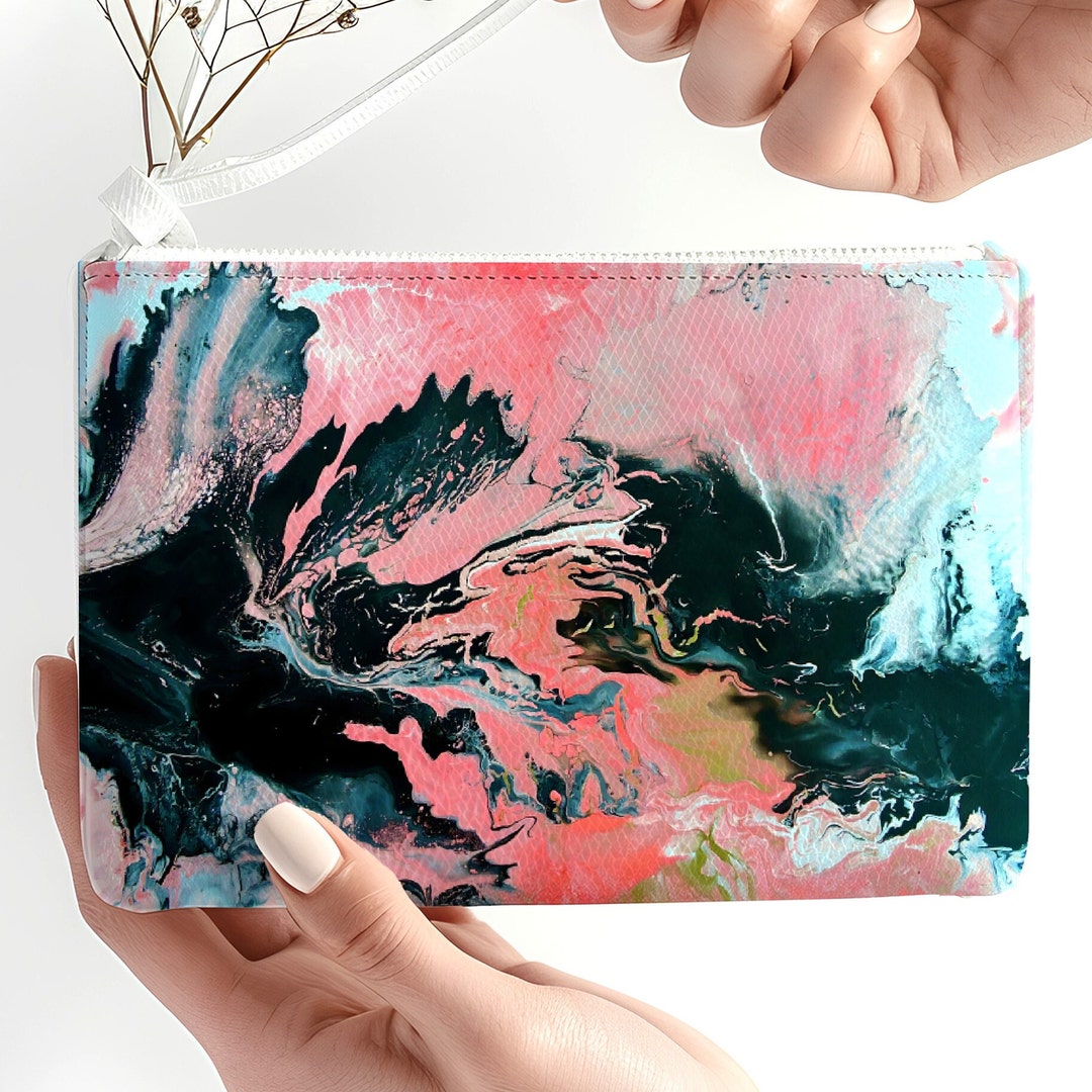 Abstract Art Clutch Bag | Original Coral Peach Pour Artwork Clutch ...