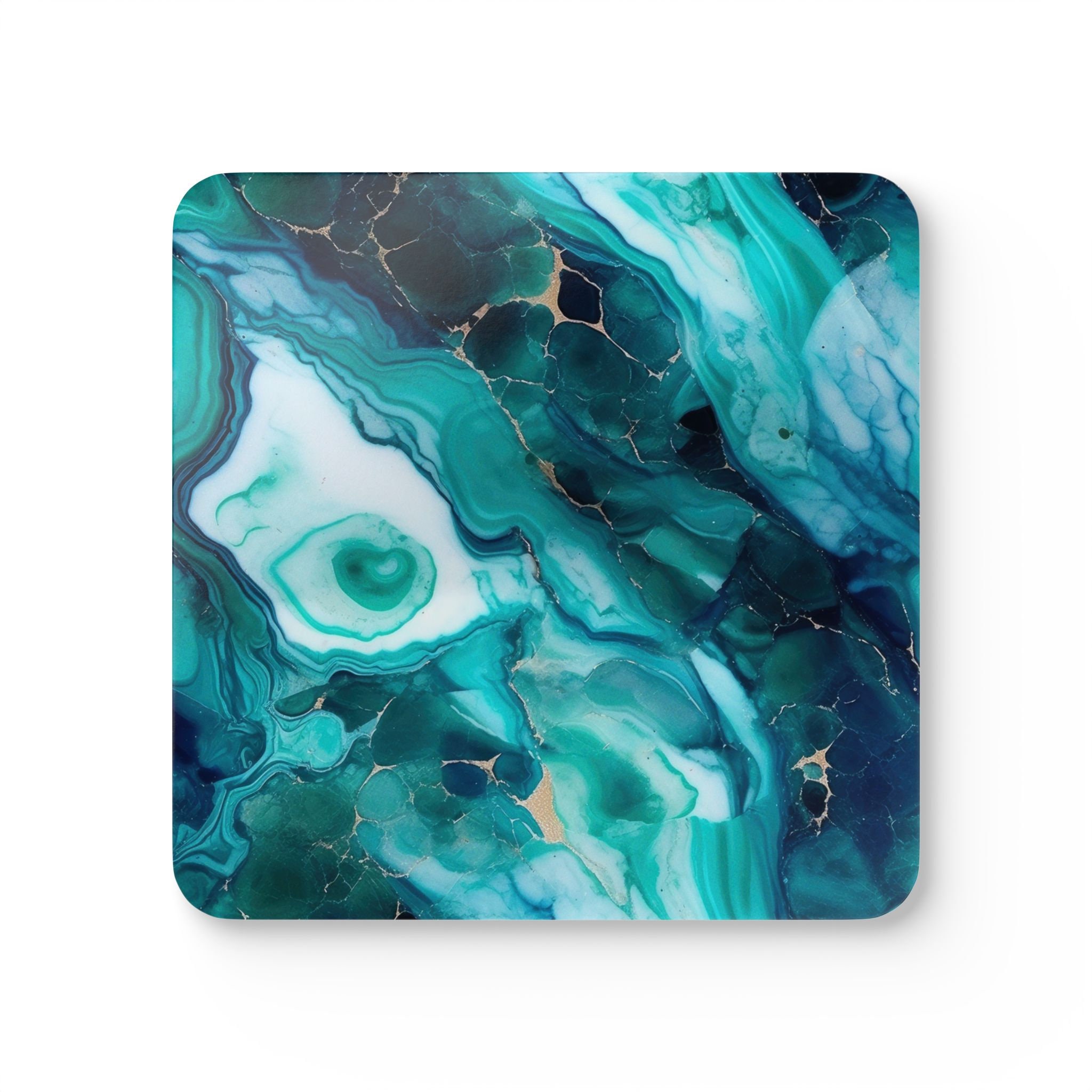Set of 4 Turquoise Marble Coasters | Abstract Teal Marble Design Square ...
