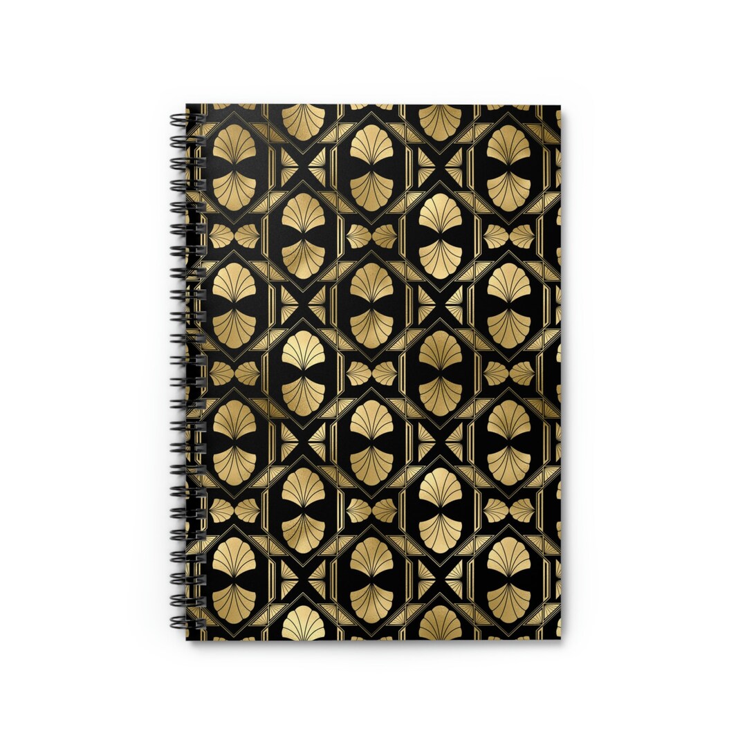 Art Deco Notebook, Spiral Notebook, Black Gold Notebook, Art Notebook ...