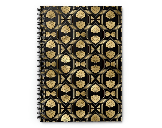 Art Deco Notebook, Spiral Notebook, Black Gold Notebook, Art Notebook ...
