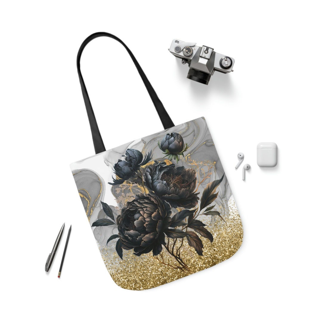 Artwork Tote 'raven Peonies', Peony Tote Bag, Flower Tote Bag, Black ...