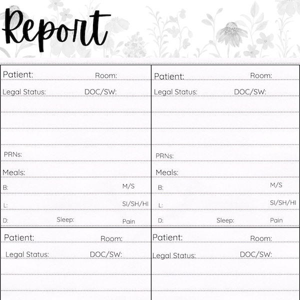 Nursing Psych Reports Sheet - Etsy
