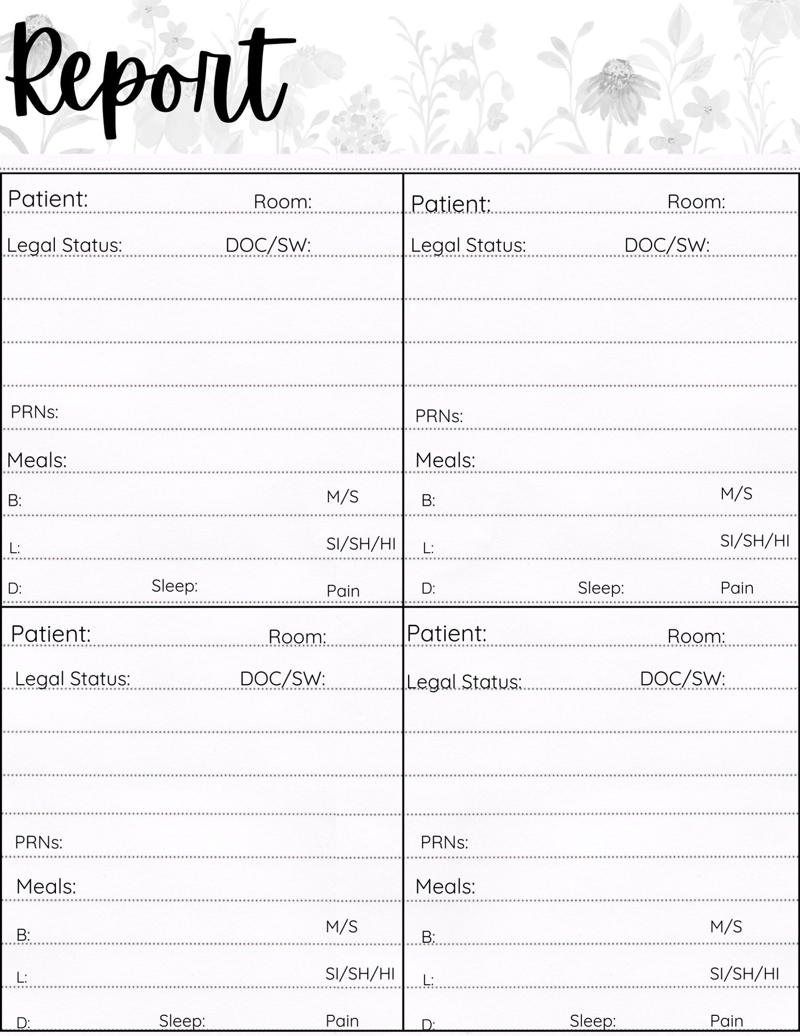 Psych Nursing Report Sheet - Etsy