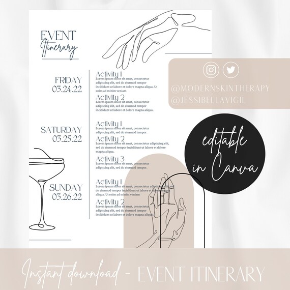 Editable Event Itinerary Template Minimalist Instant - Etsy