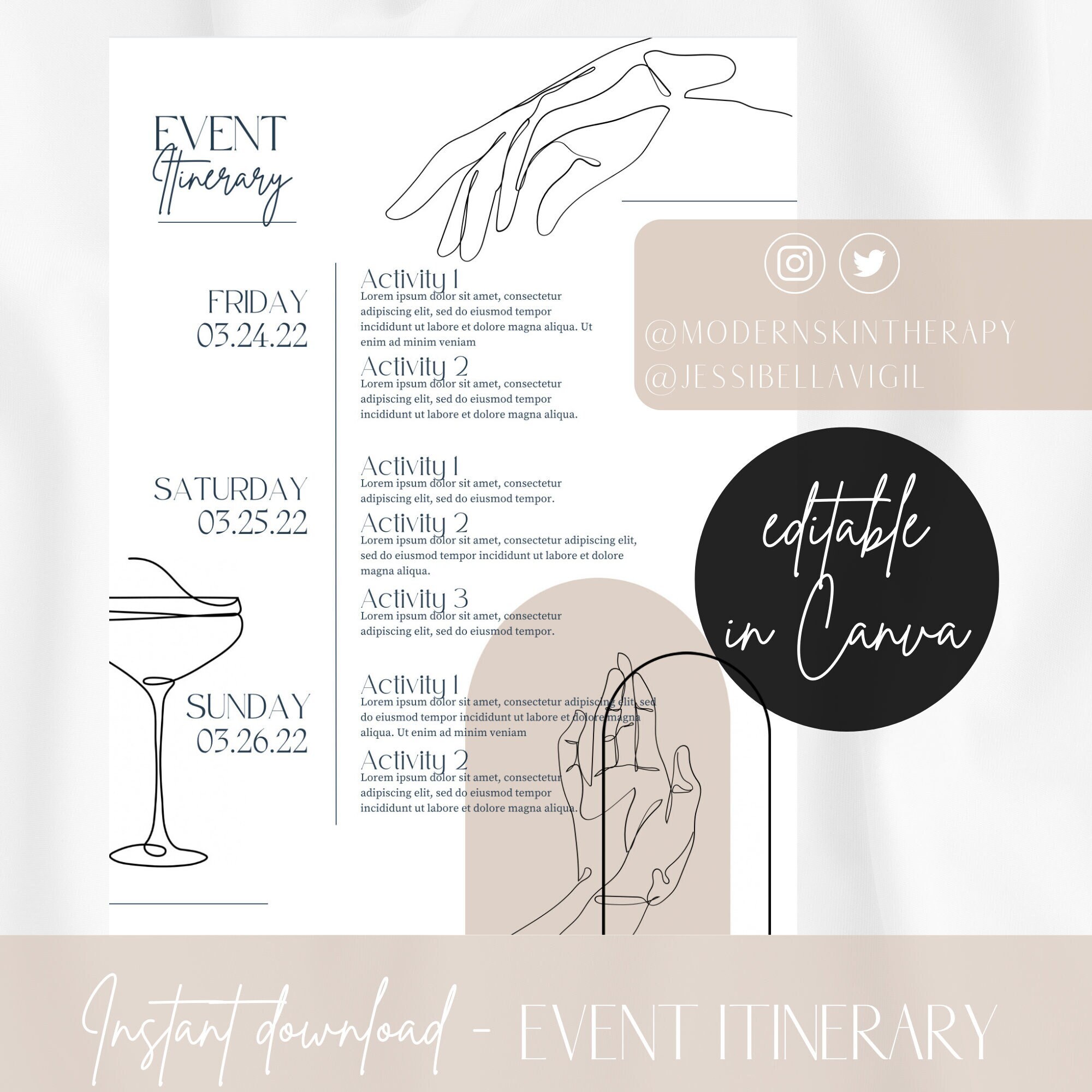 Editable Event Itinerary Template | Minimalist | Instant Download ...
