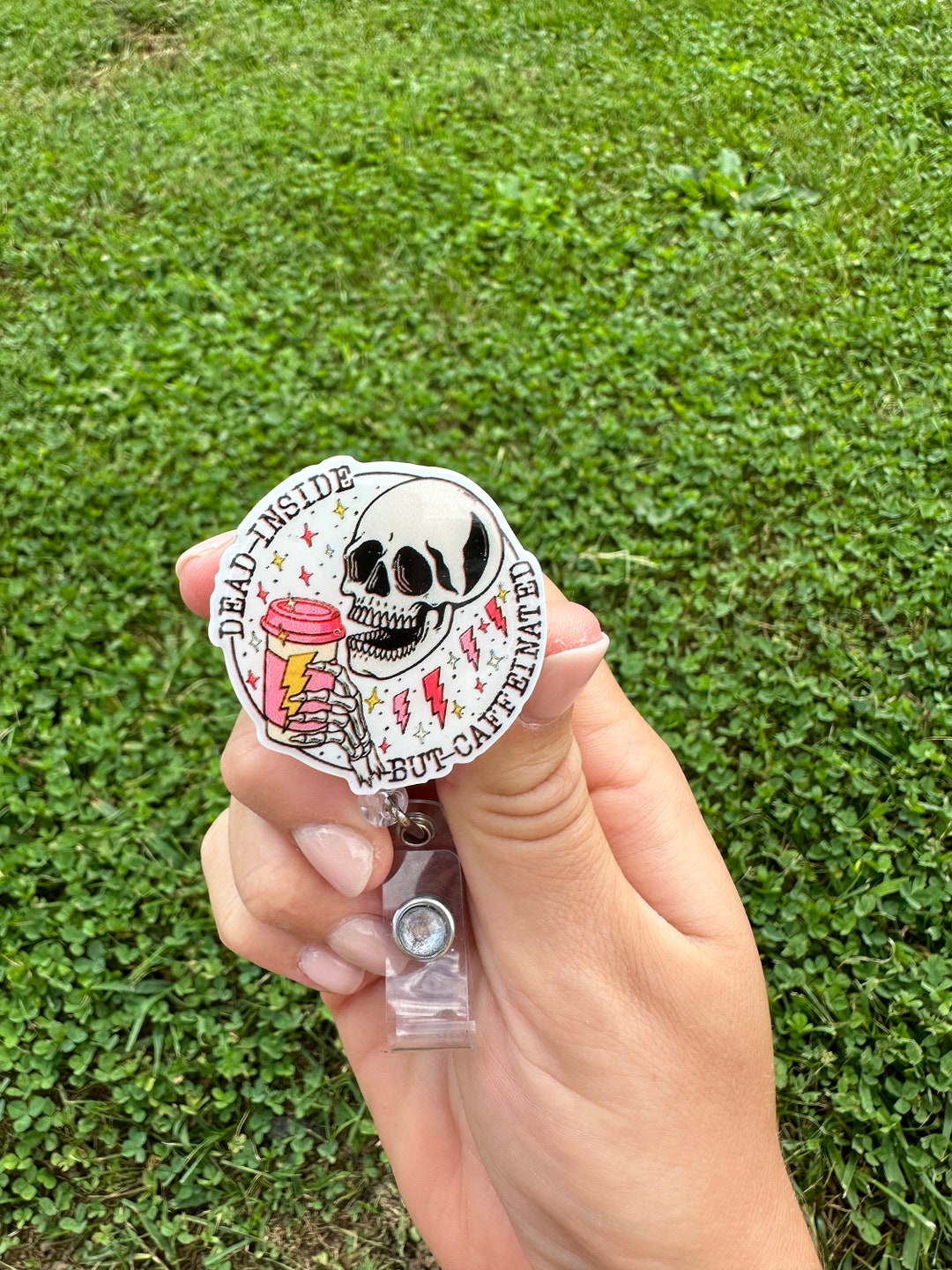 Skull Badge Reel Funny dead Inside but Caffeinated / Coffee - Etsy