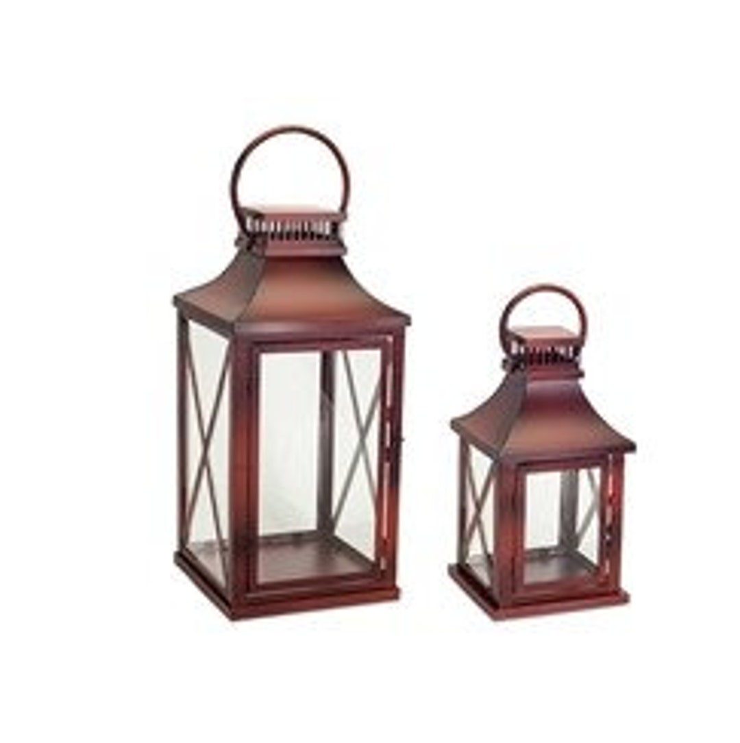 Dark Red Metal Lanterns set of 2 - Etsy