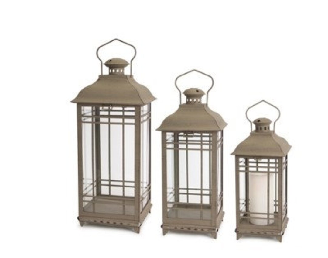 Rustic Brown Mission Style Metal and Glass Decorative Lanterns set of 3 ...