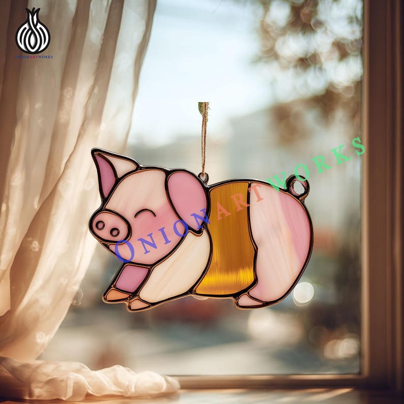 Cute Pig Stained Glass Pattern | Farm Animal Suncatcher Template ...