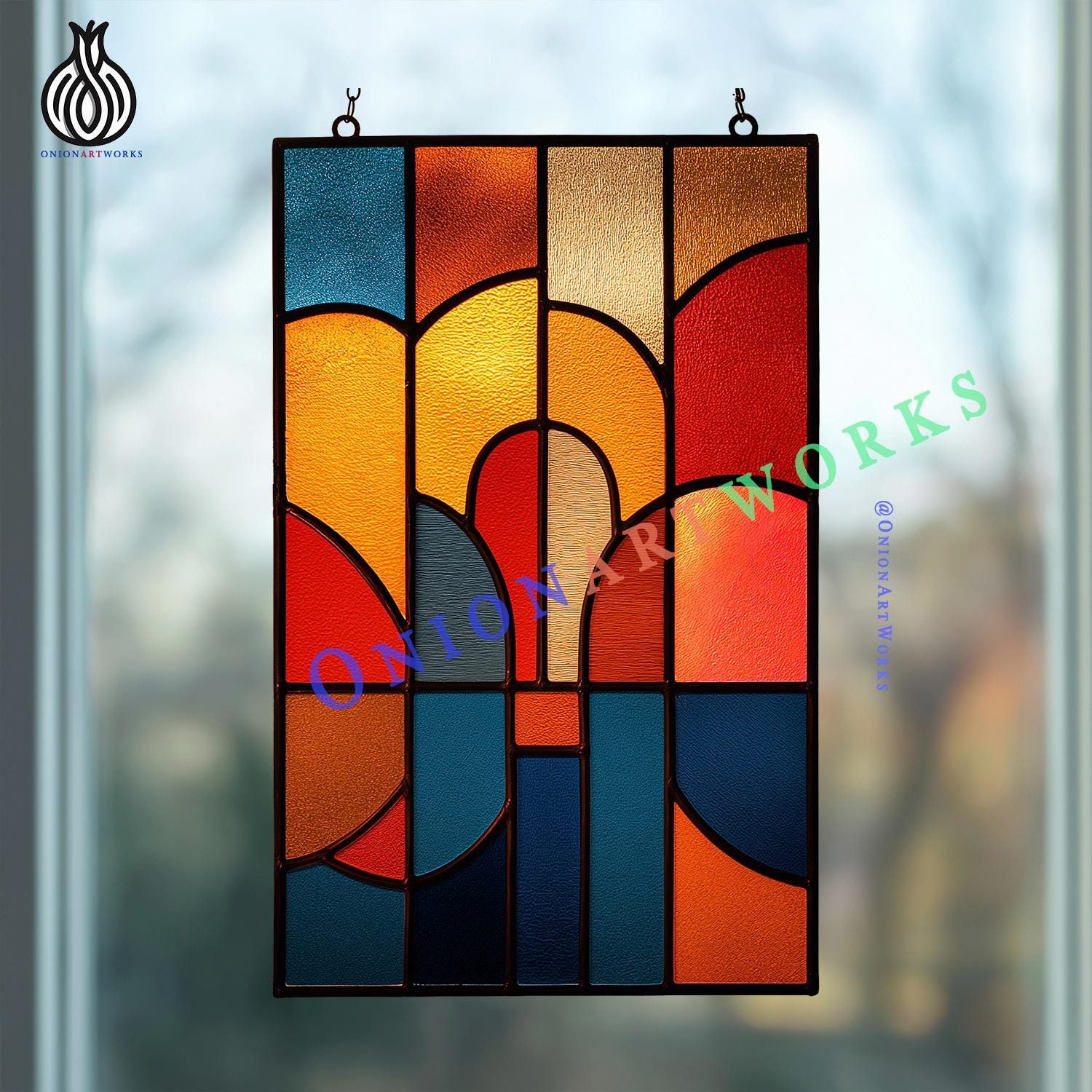 Geometric Sunset Arch Stained Glass Pattern | Modern Abstract Window ...
