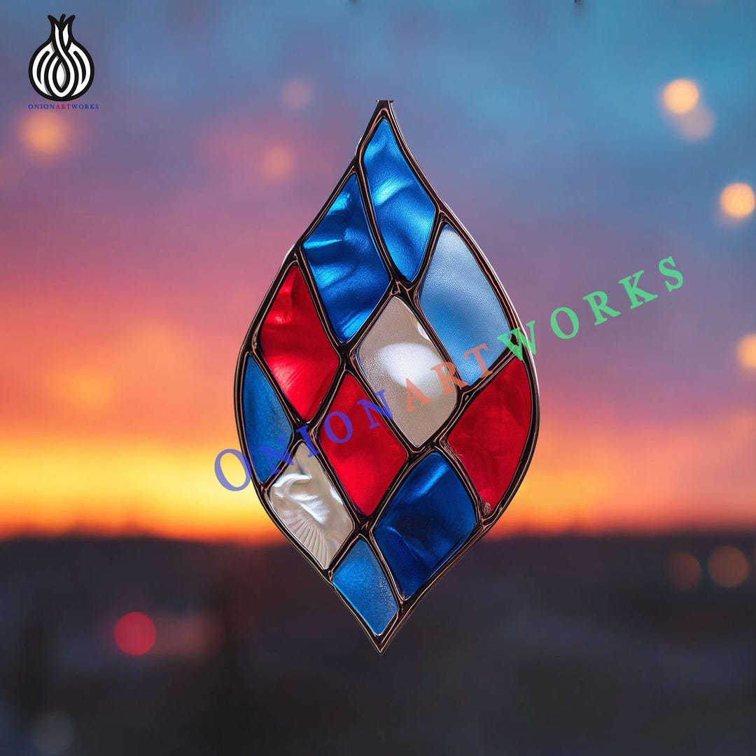 Geometric Teardrop Stained Glass Pattern | Red Blue Abstract Diamond ...
