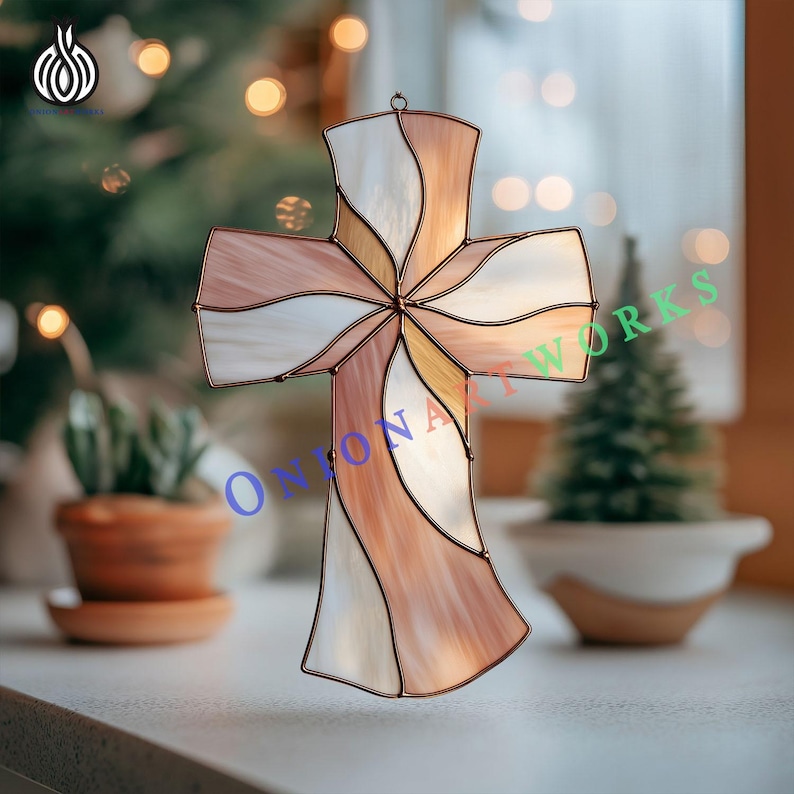 Swirling Cross Stained Glass Pattern | Christian Suncatcher Template ...