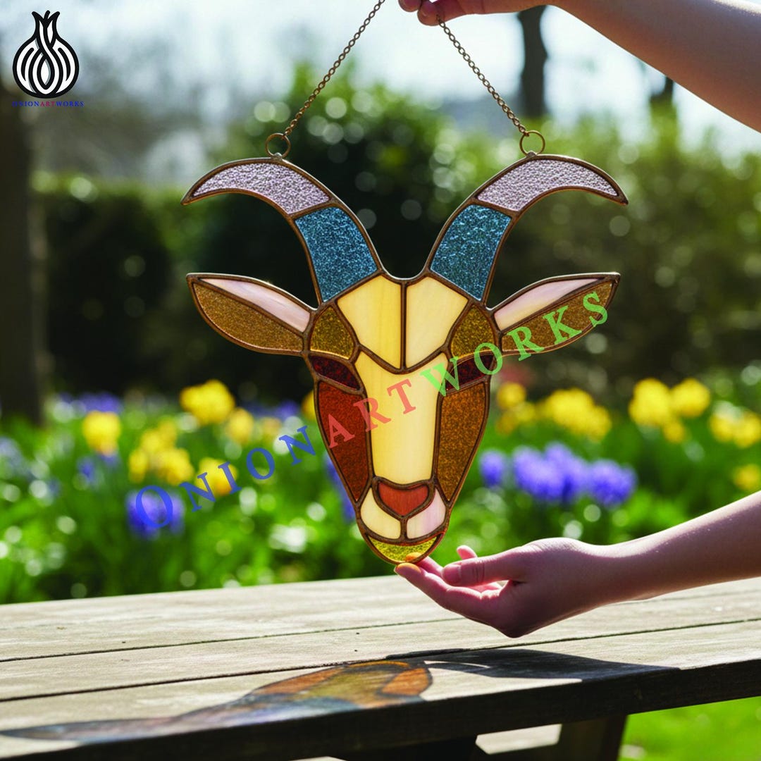 Goat Head Stained Glass Pattern | Zodiac Capricorn Suncatcher Template ...