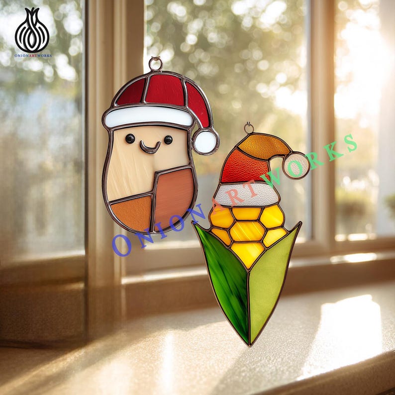 Christmas Potato & Corn Duo Stained Glass Pattern | Veggie Suncatcher ...