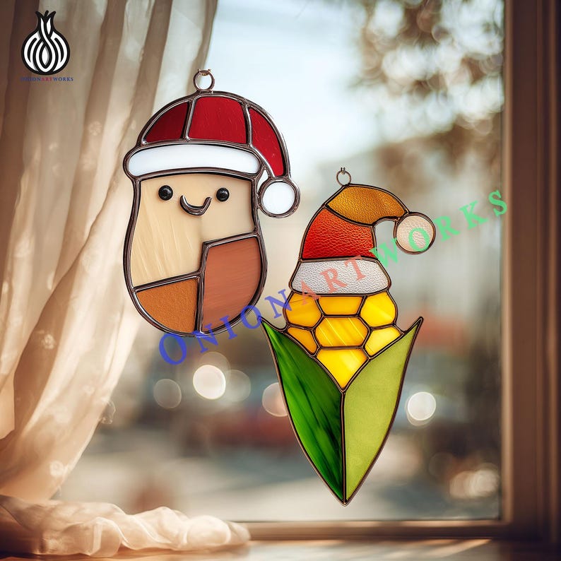 Christmas Potato & Corn Duo Stained Glass Pattern | Veggie Suncatcher ...