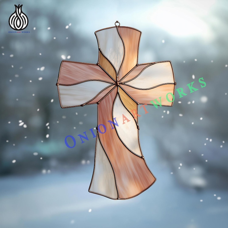 Swirling Cross Stained Glass Pattern | Christian Suncatcher Template ...