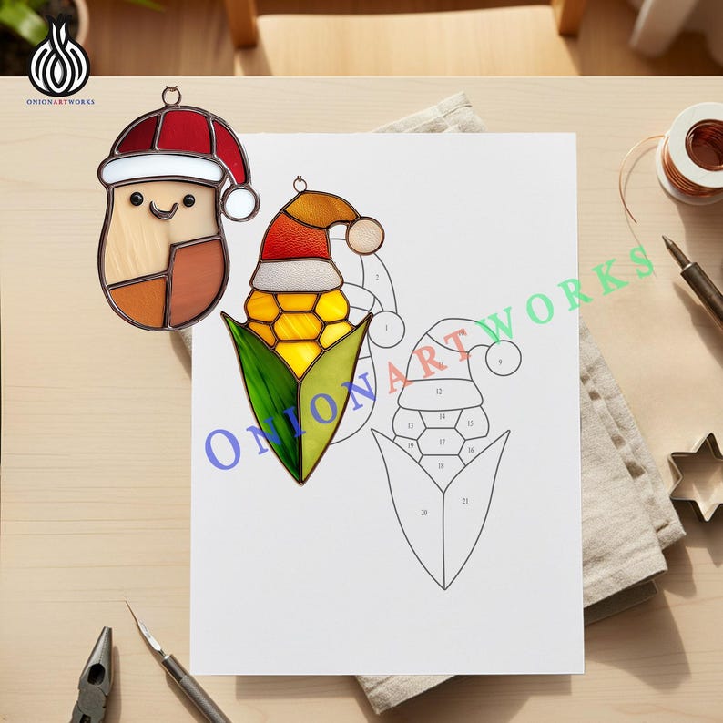 Christmas Potato & Corn Duo Stained Glass Pattern | Veggie Suncatcher ...