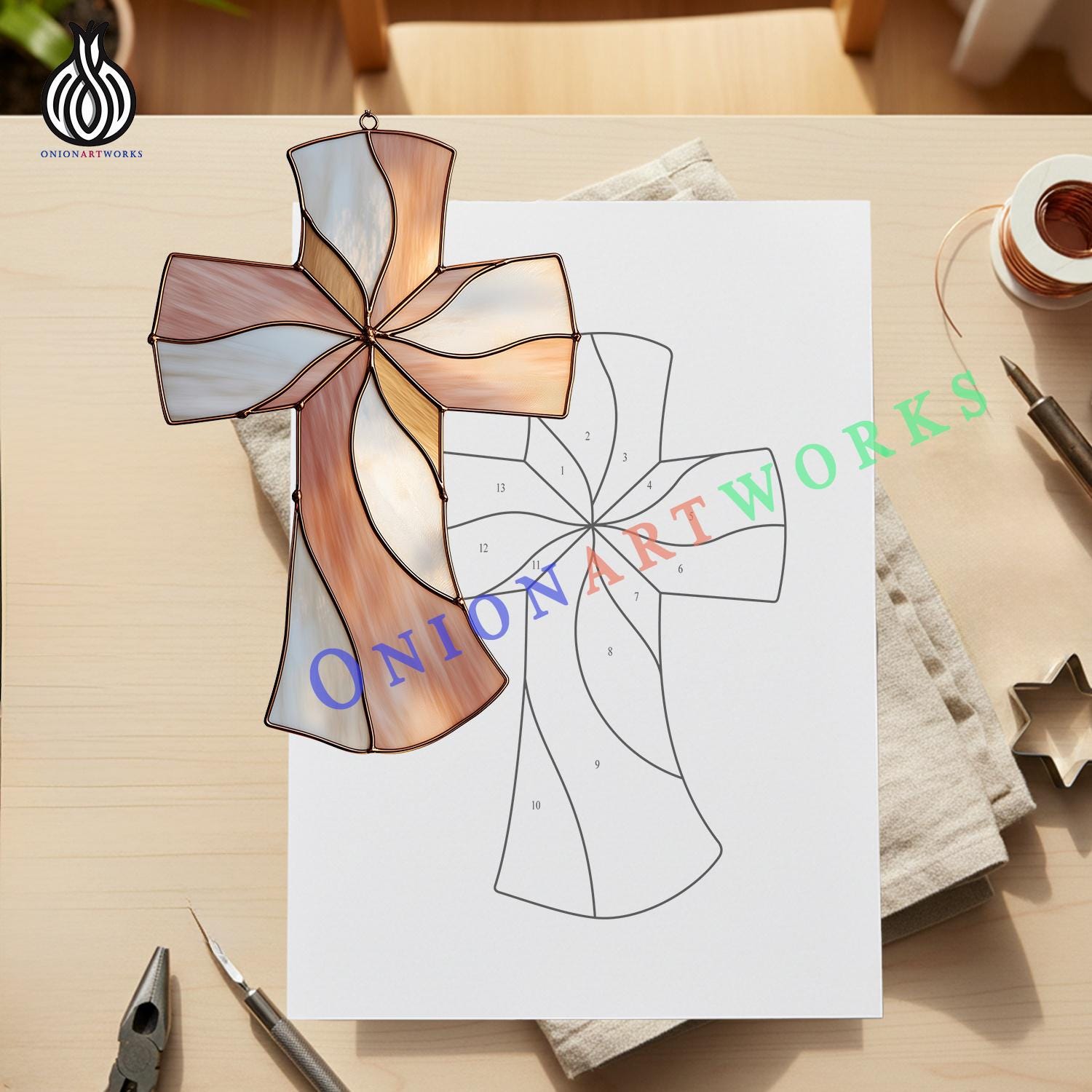 Swirling Cross Stained Glass Pattern | Christian Suncatcher Template ...