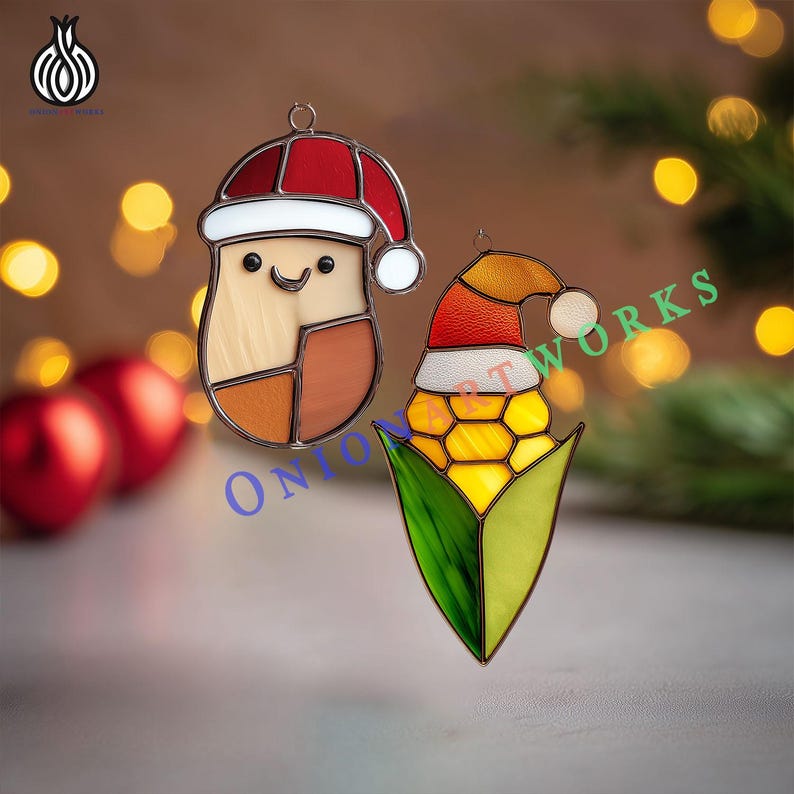 Christmas Potato & Corn Duo Stained Glass Pattern | Veggie Suncatcher ...