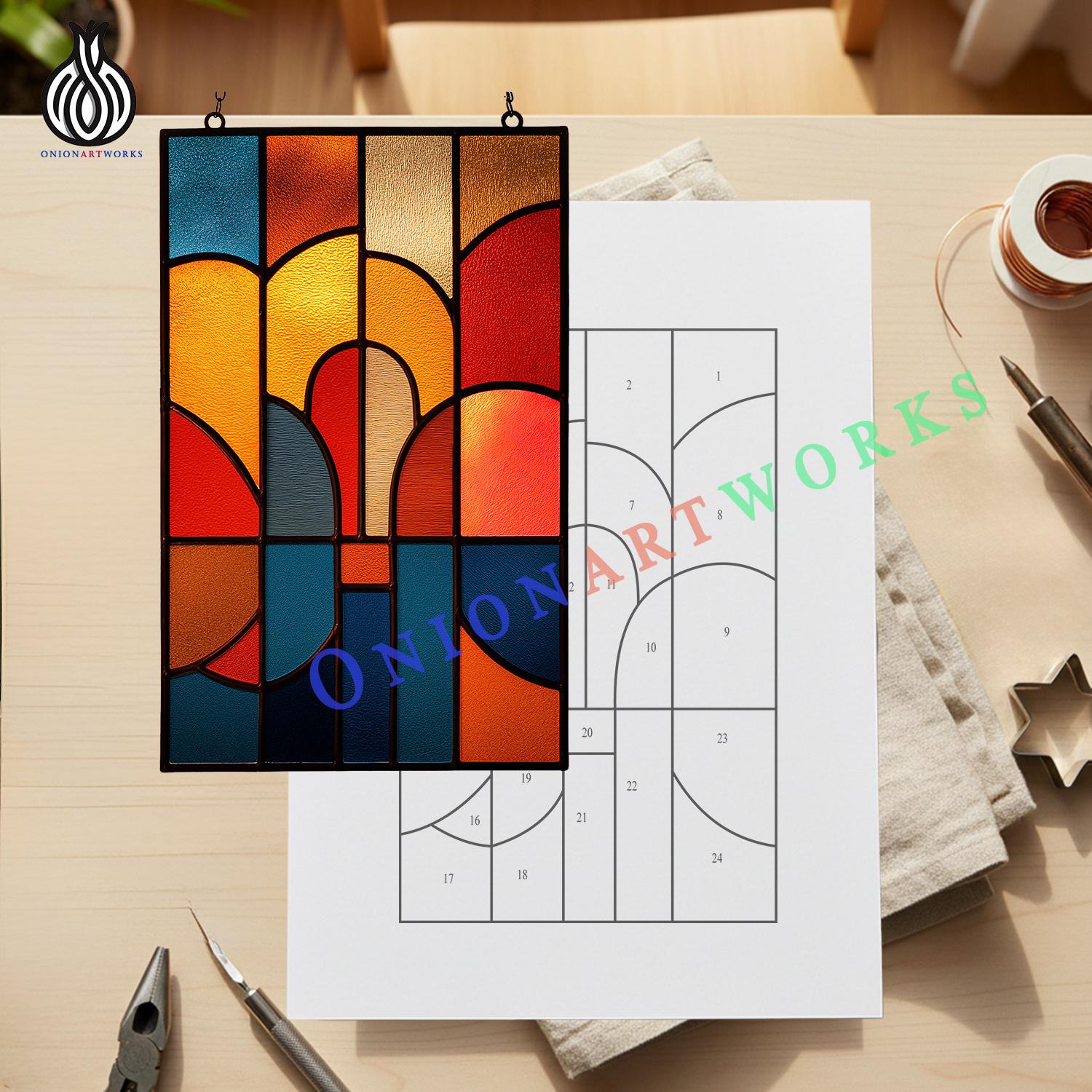 Geometric Sunset Arch Stained Glass Pattern | Modern Abstract Window ...