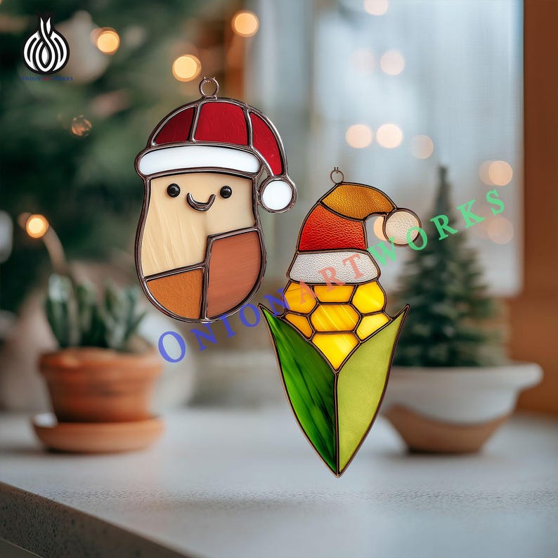 Christmas Potato & Corn Duo Stained Glass Pattern | Veggie Suncatcher ...