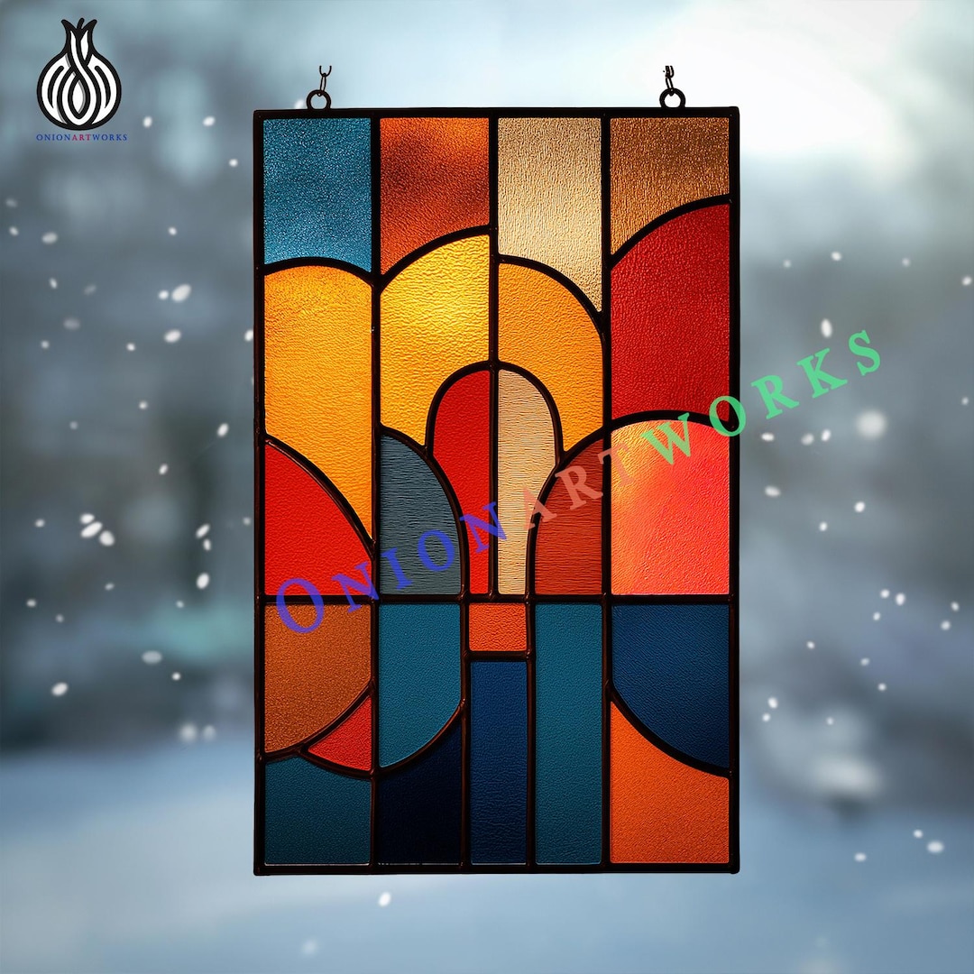 Geometric Sunset Arch Stained Glass Pattern | Modern Abstract Window ...