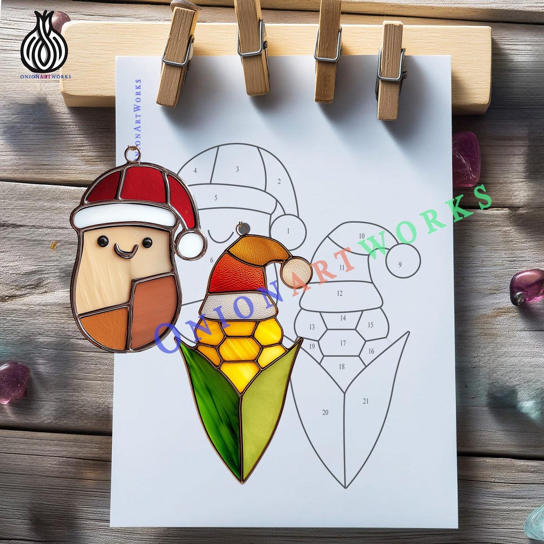 Christmas Potato & Corn Duo Stained Glass Pattern | Veggie Suncatcher ...