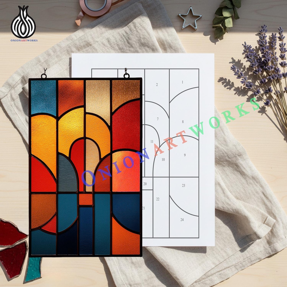 Geometric Sunset Arch Stained Glass Pattern | Modern Abstract Window ...
