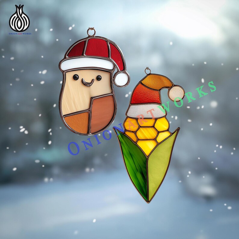 Christmas Potato & Corn Duo Stained Glass Pattern | Veggie Suncatcher ...
