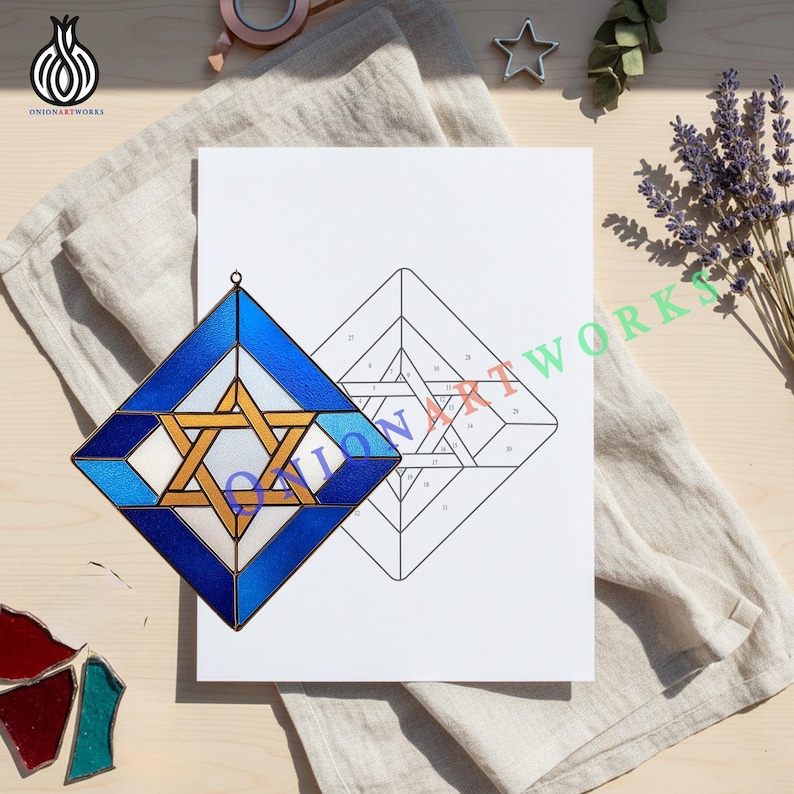 Star of David Stained Glass Pattern | Jewish Star Suncatcher Template ...