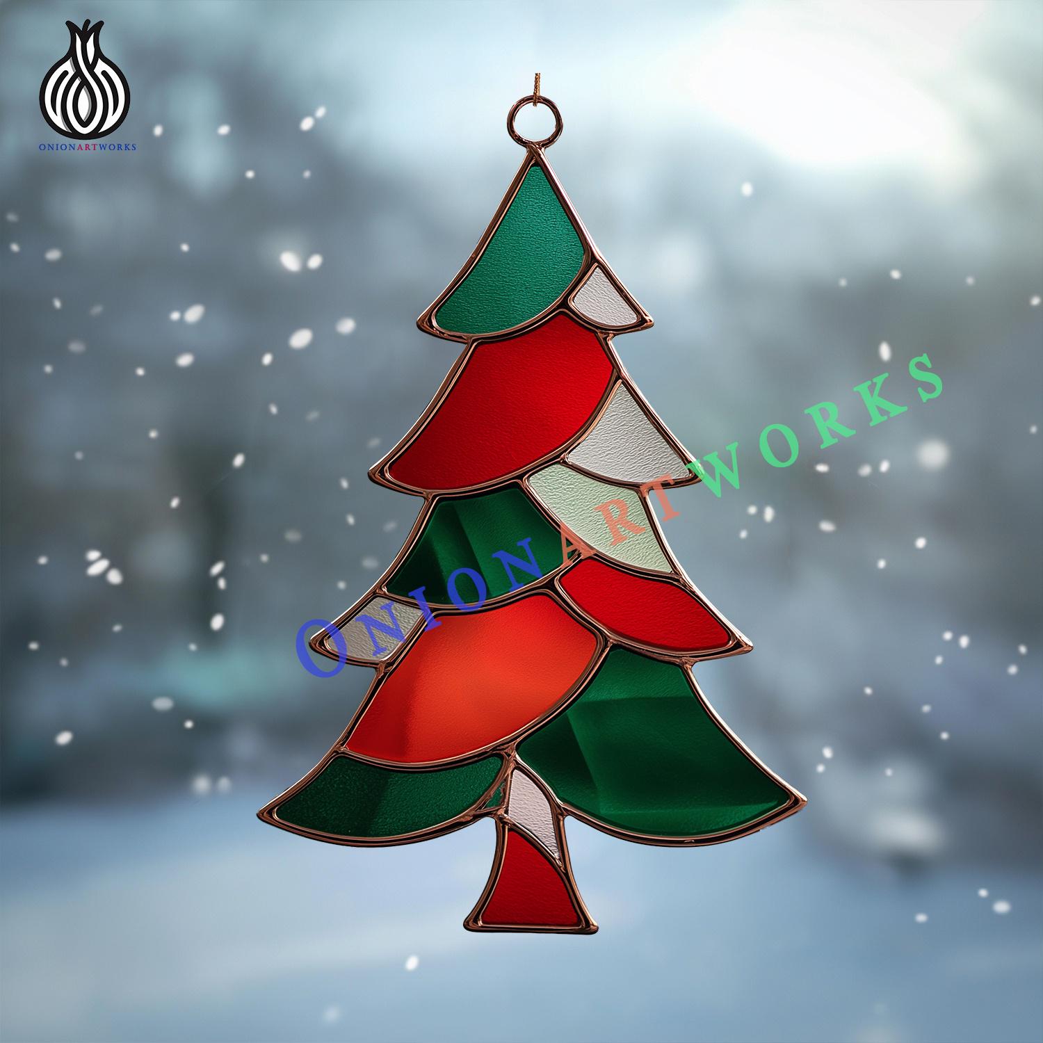 Christmas Tree Stained Glass Pattern | Holiday Suncatcher Template ...