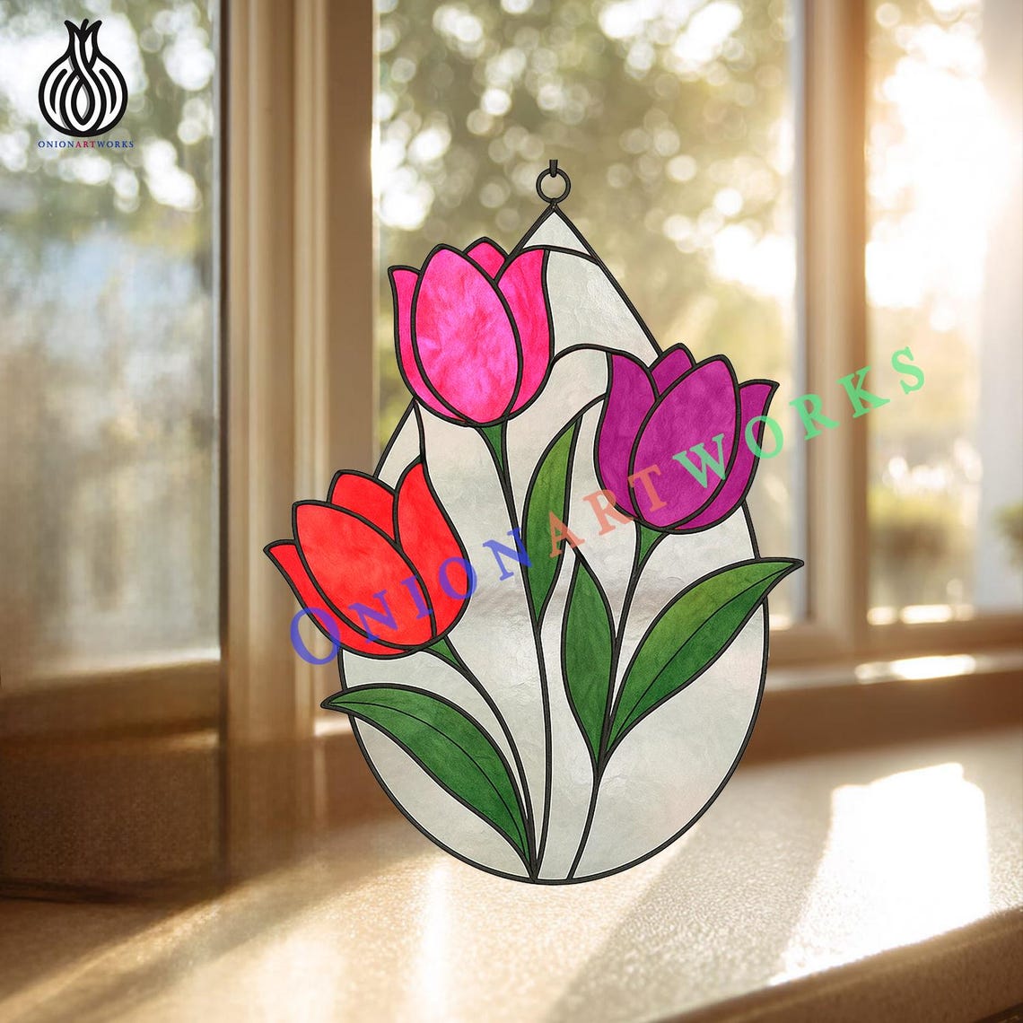 Colorful Tulip Teardrop Stained Glass Pattern | Spring Floral ...