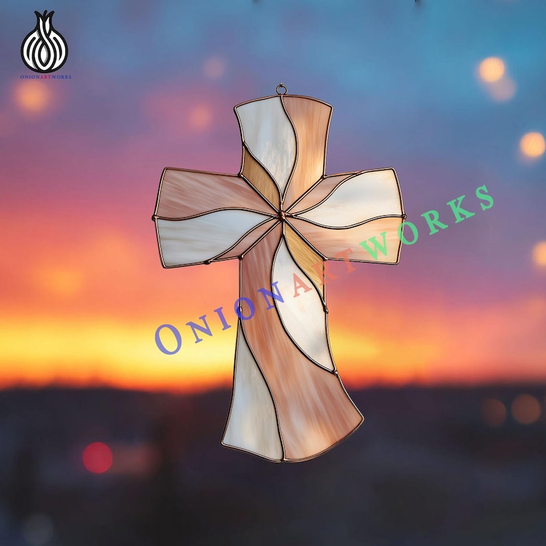 Swirling Cross Stained Glass Pattern | Christian Suncatcher Template ...