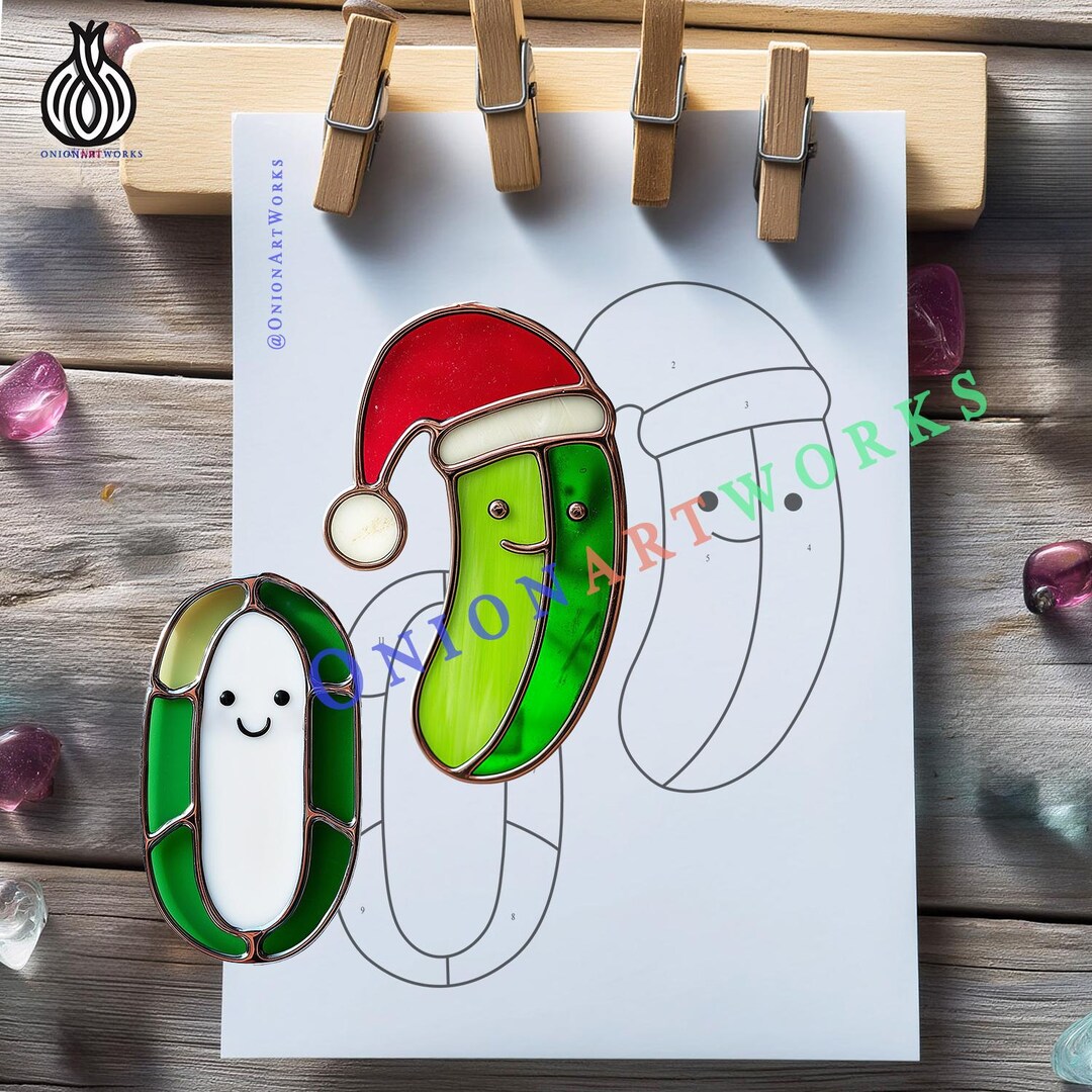 Cute Pickle Duo Stained Glass Pattern | Funny Ornament Suncatcher ...