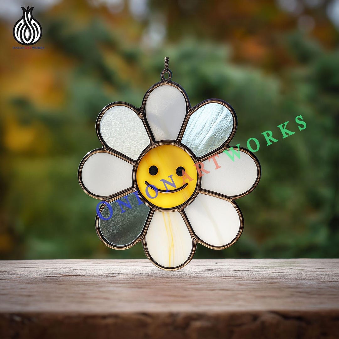 Smiling Daisy Stained Glass Pattern | Cute Flower Suncatcher Template ...