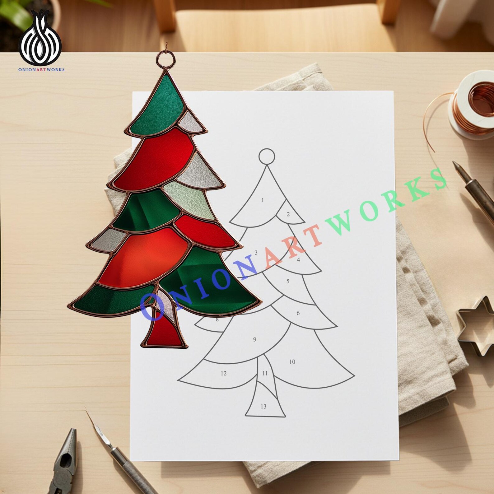 Christmas Tree Stained Glass Pattern | Holiday Suncatcher Template ...